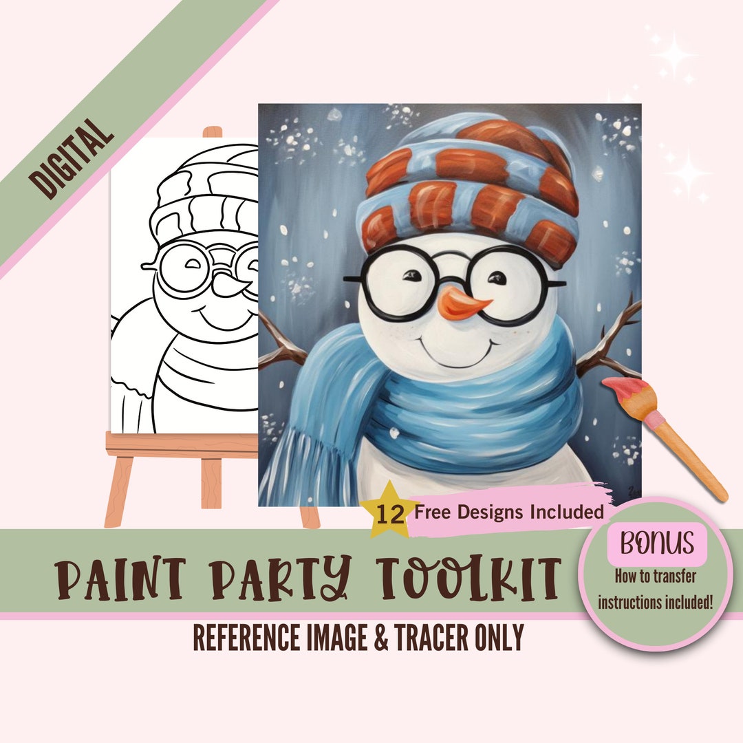 Quirky Winter Snowman Paint Party Printable - Digital Painting Kit for ...