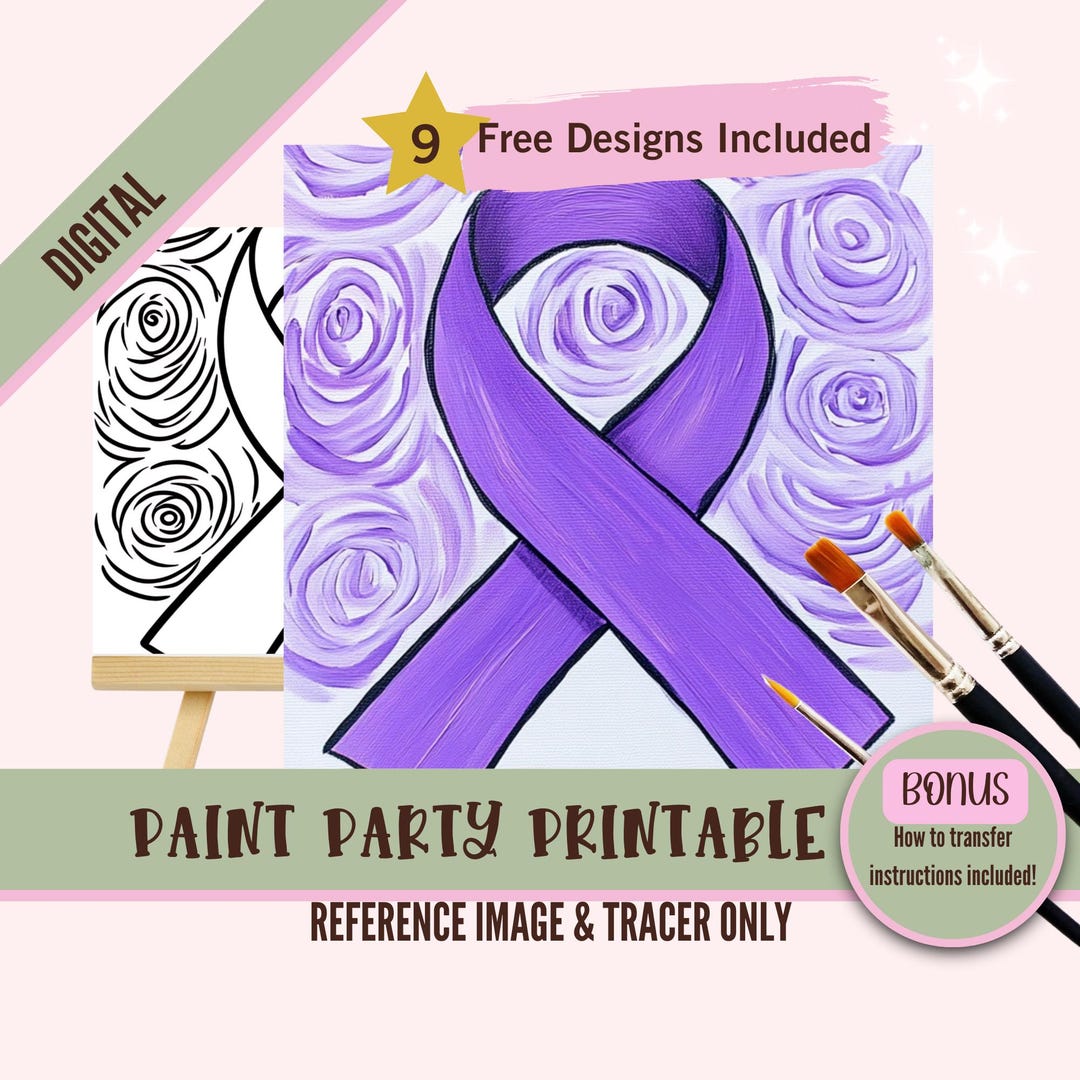 Purple Awareness Ribbon Sip and Paint Downloadable Stencil Art, DIY ...