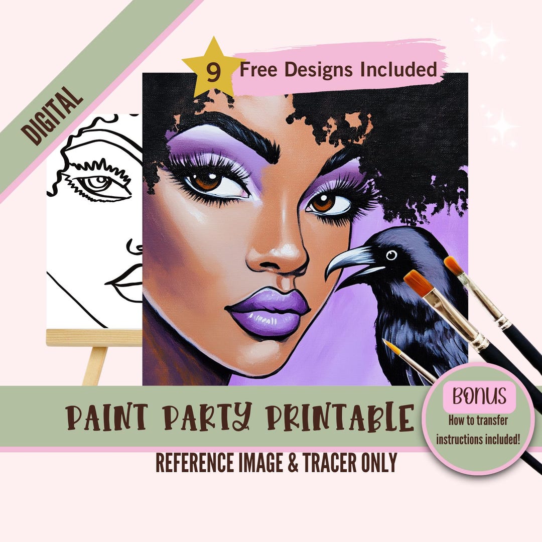 Raven Woman Sip and Paint Party Kit Canvas, Pre Drawn Template for DIY ...