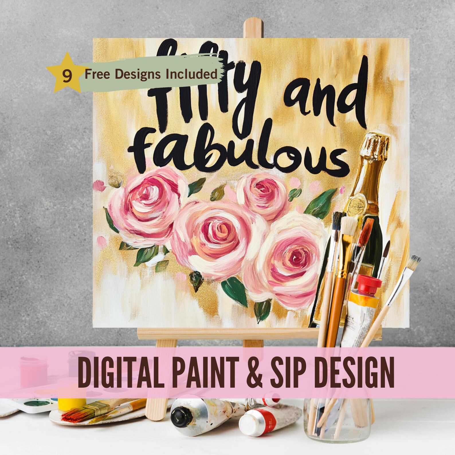 Fifty and Fabulous Sip and Paint Party Kit Canvas, Pre Drawn Template ...