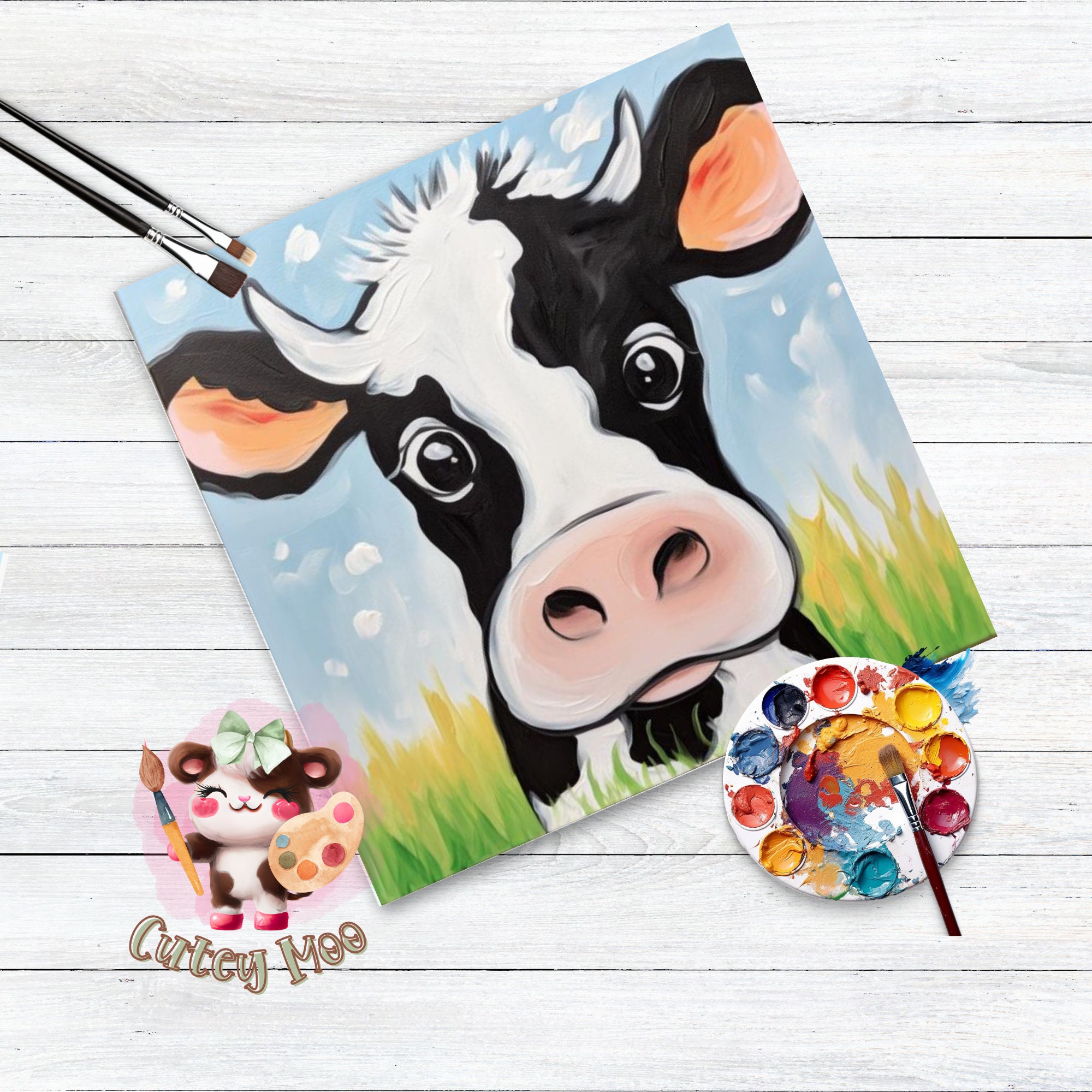 Curious Cow Paint Party Printable Kit - Digital Sip and Paint Set for ...