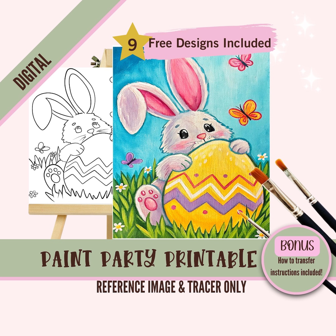 Easter Bunny Paint Party Printable - Digital Painting Tracer, DIY ...