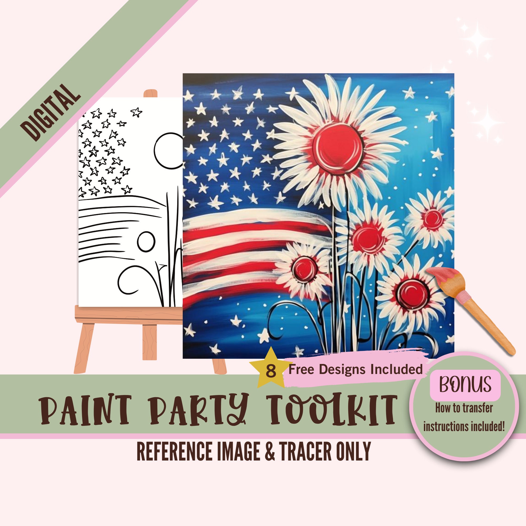 4th of July American Flag Flowers Painting Kit - Patriotic Paint Party ...