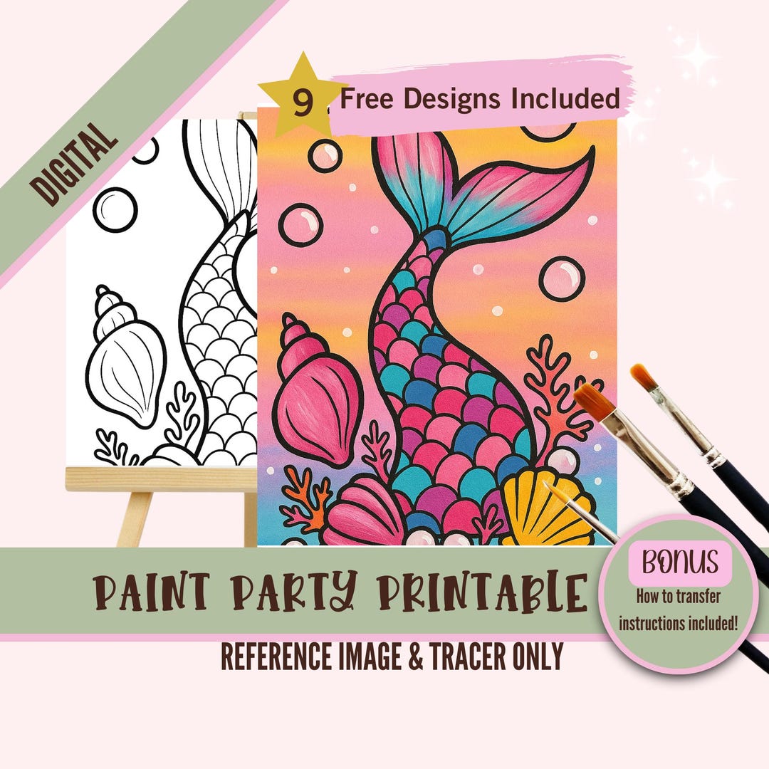 Mermaid Tail Art Kit, Ocean Theme Painting Download, DIY Underwater ...