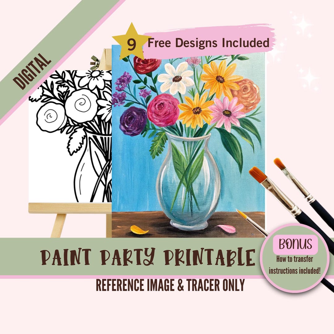 DIY Floral Painting Template, Flower Painting Traceable, Acrylic ...