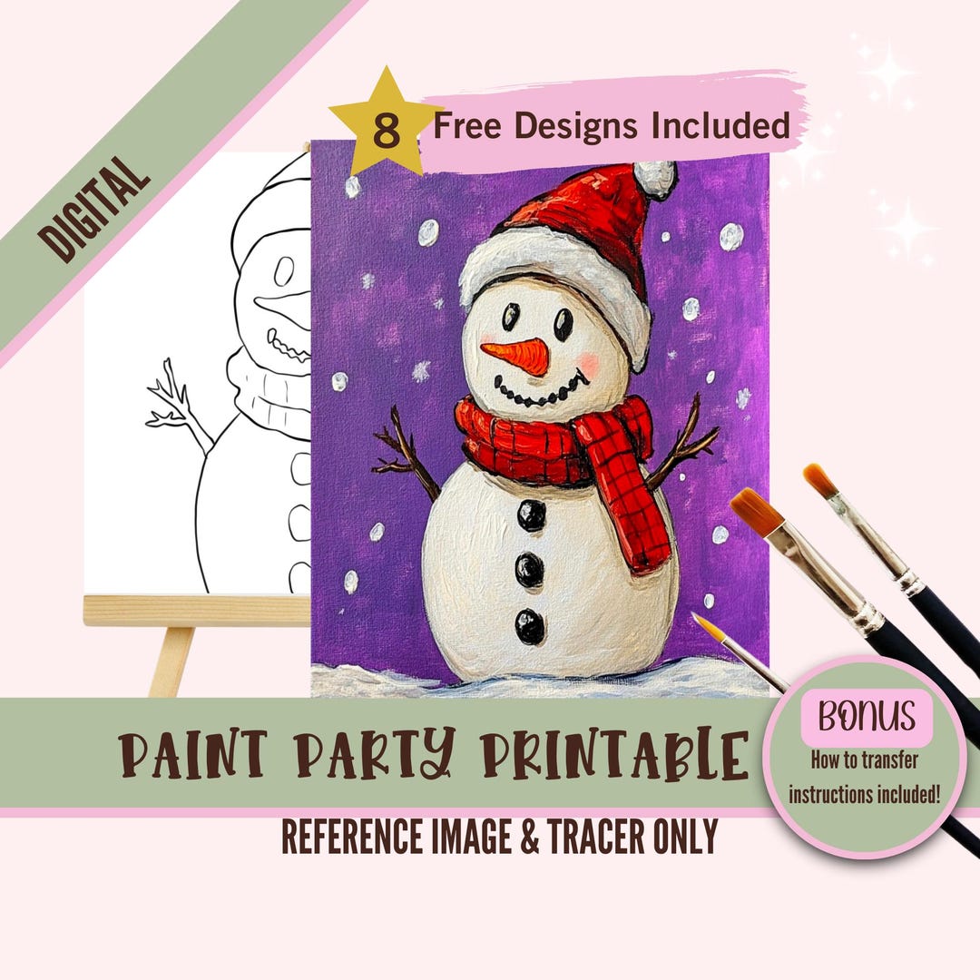 Cute Snowman Paint Party Printable Tracer & Coloring Page | Winter ...