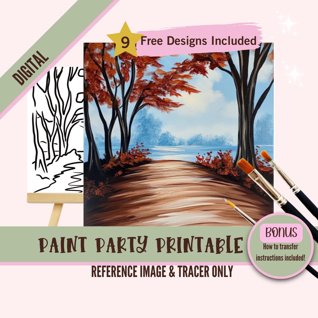 Landscape Sip and Paint Party Kit Canvas, Pre Drawn Template for DIY ...