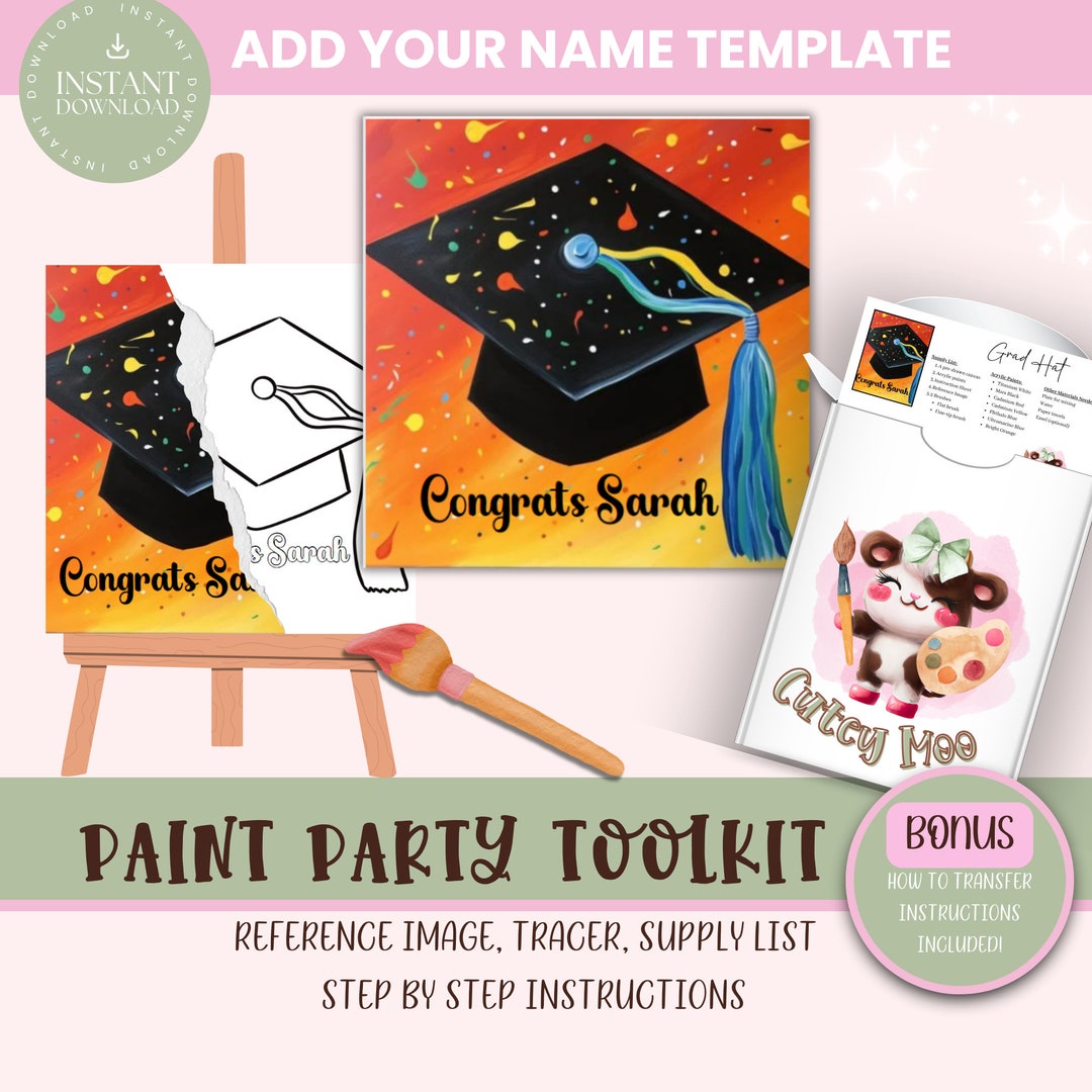 Personalized Grad DIY Paint Party Printable Kit, Custom Sip and Paint ...