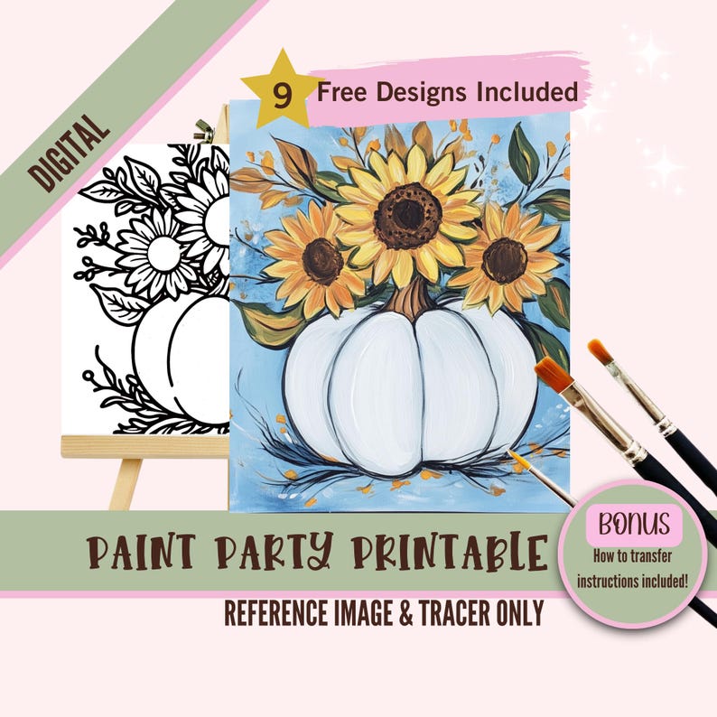 DIY Paint Party Printables for Fall, Pre Drawn White Pumpkin for Art ...