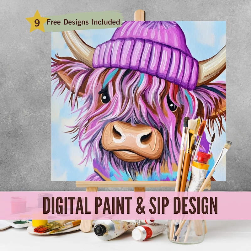 Highland Cow Sip and Paint - Etsy UK