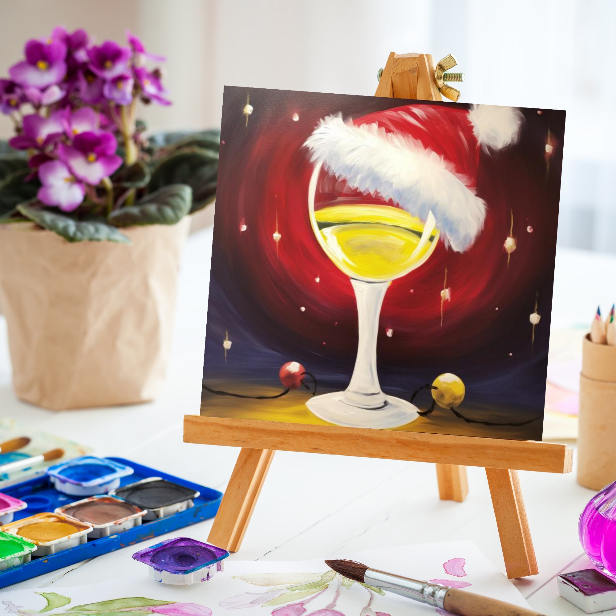 Holiday Wine Glass Paint Party Printable Christmas Digital Painting Kit ...