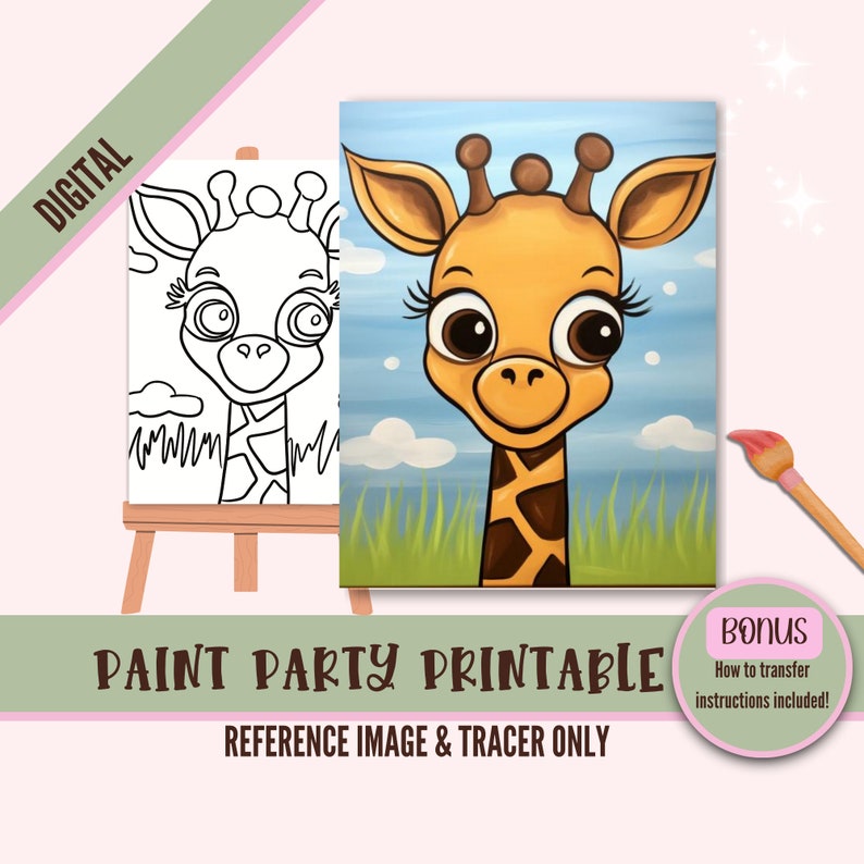 Pre-drawn Canvas for Kids Art Party | Diy Painting Kit | PNG | Instant ...