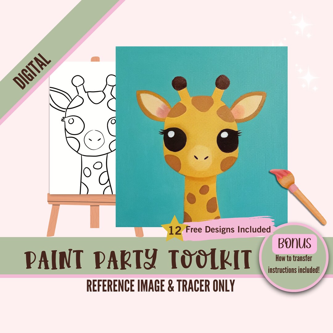 Giraffe Paint Party Printable - Digital Painting Kit for Kids - Fun Sip ...