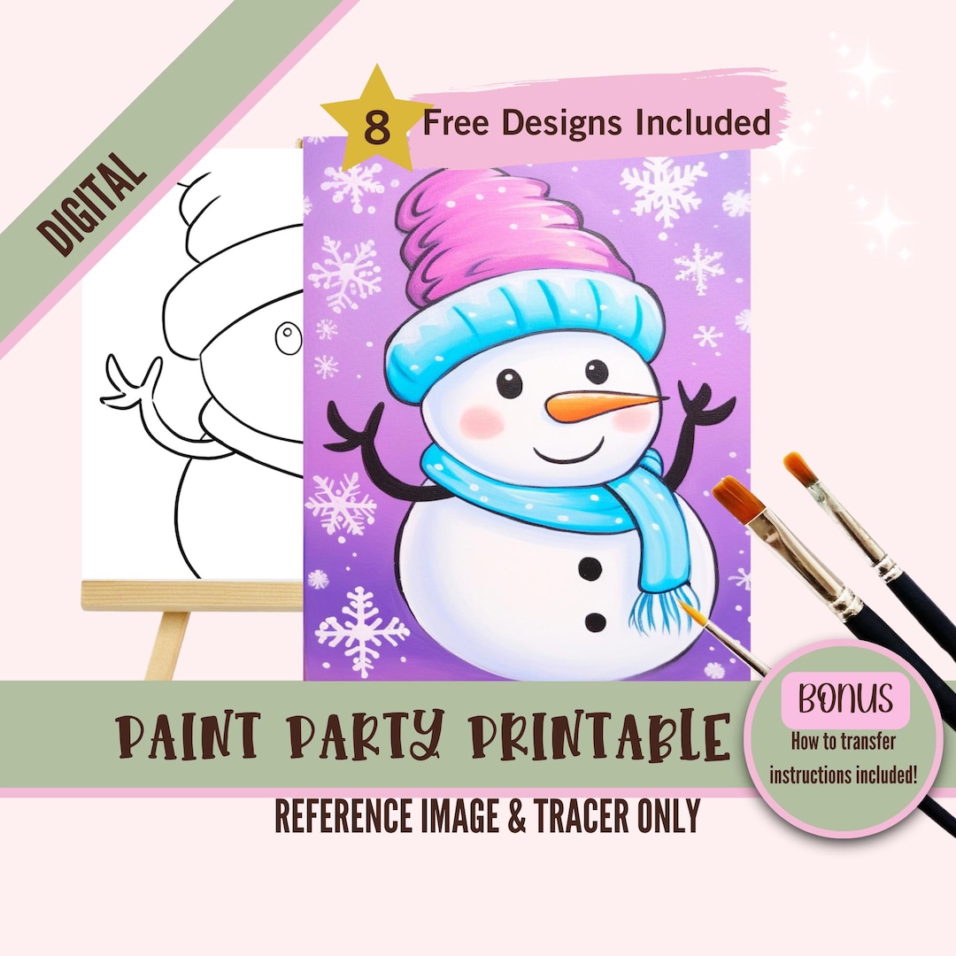 Cute Snowman Paint Party Printable Tracer & Coloring Page | Whimsical ...