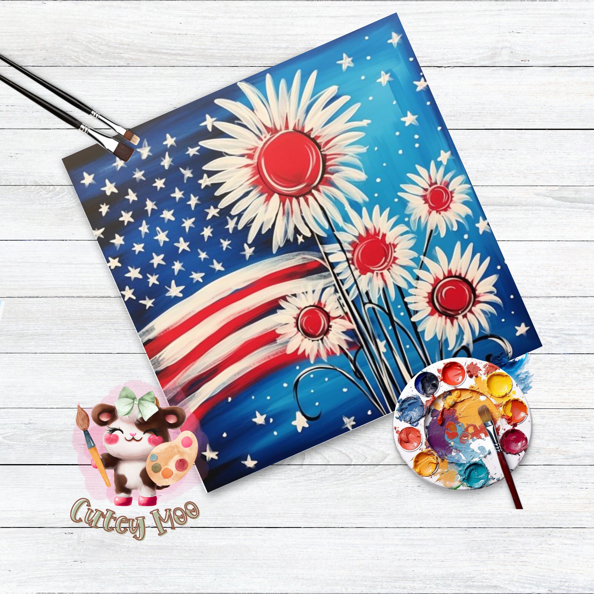 4th of July American Flag Flowers Painting Kit - Patriotic Paint Party ...