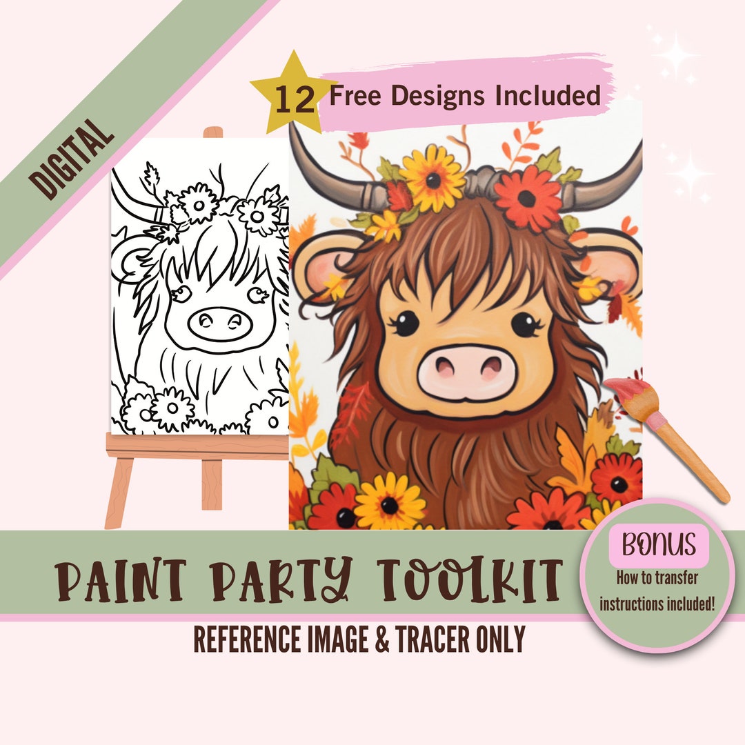 Fall Highland Cow PNG Painting Party Printable, DIY Art Tracer, Pre ...
