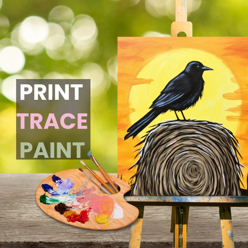 Fall Raven Painting Party Printable, Sublimation PNG Tracer Digital DIY ...