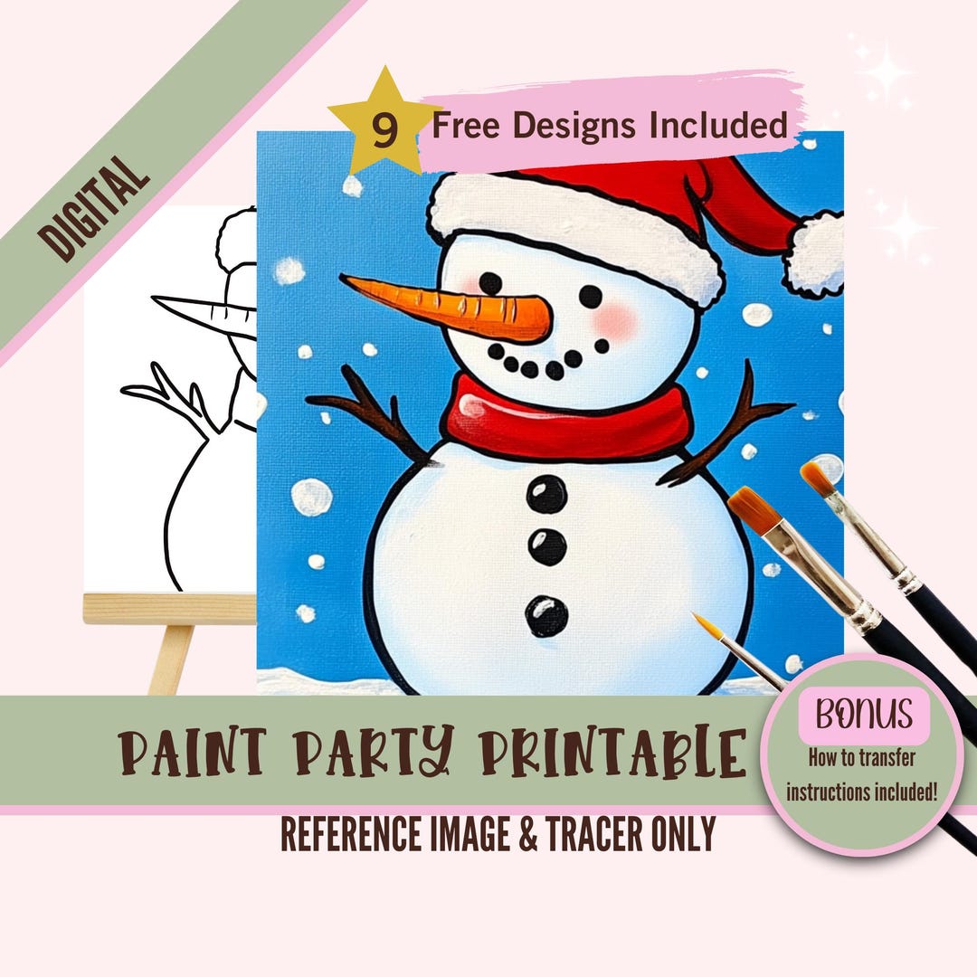 Christmas Snowman Paint Party Printable, Cute Snowman With Santa Hat ...