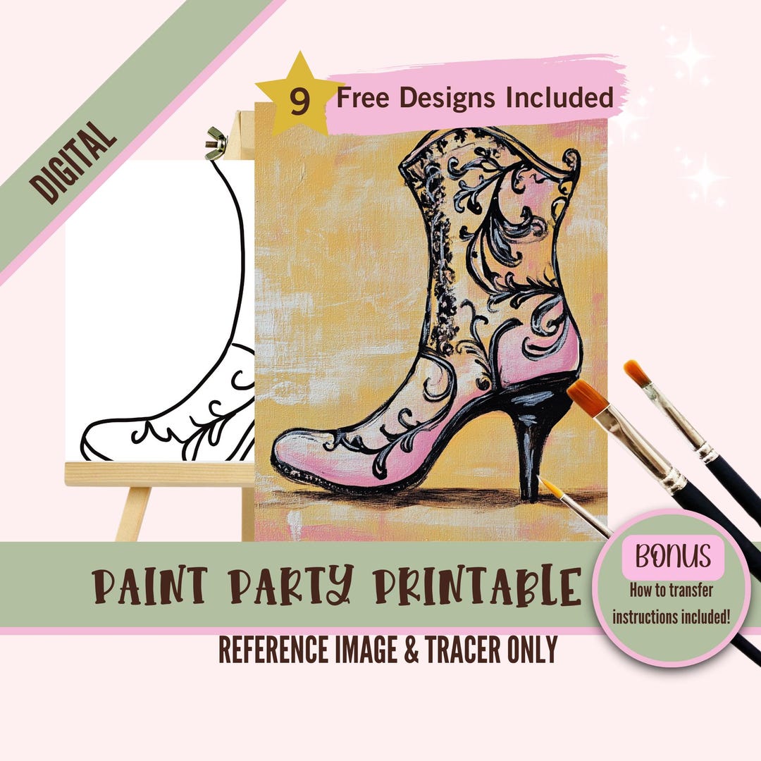 Rococo Boot Painting Template, Victorian Shoe Sip and Paint, DIY Art ...