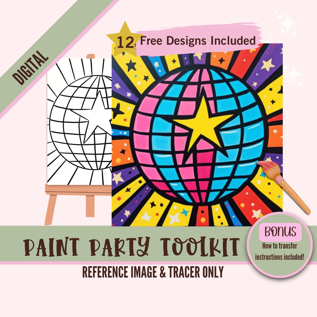 Disco Ball Painting Party Printable, Sublimation PNG Tracer - Digital ...