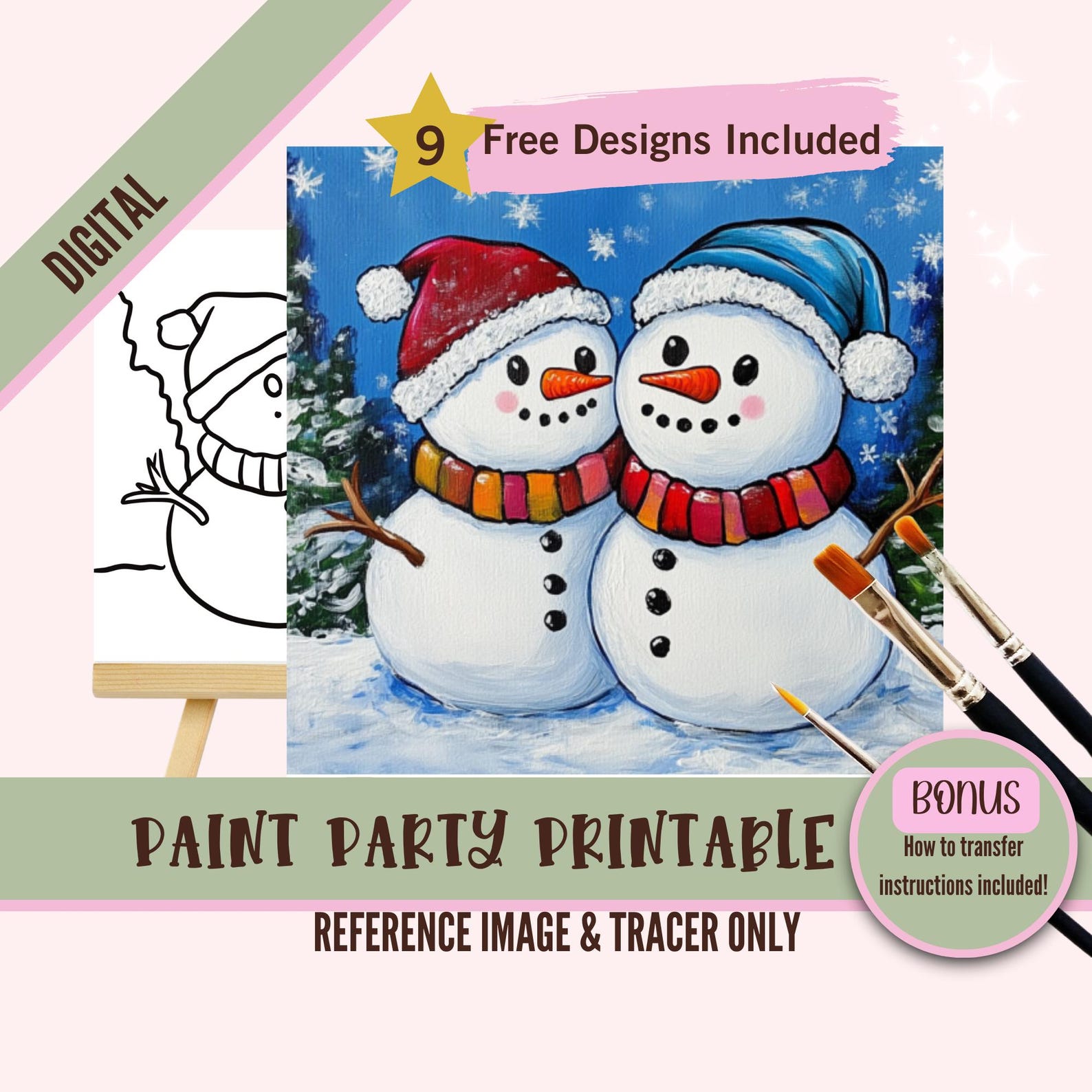 Snowman Sip and Paint Party Kit Canvas, Pre Drawn Template for DIY Art ...