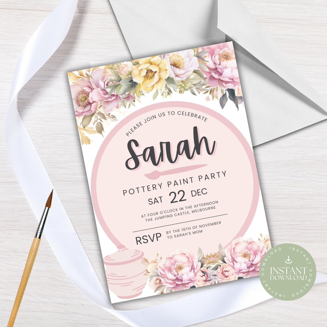 Pottery Painting Birthday Party Invitation, Girls Paint Party ...