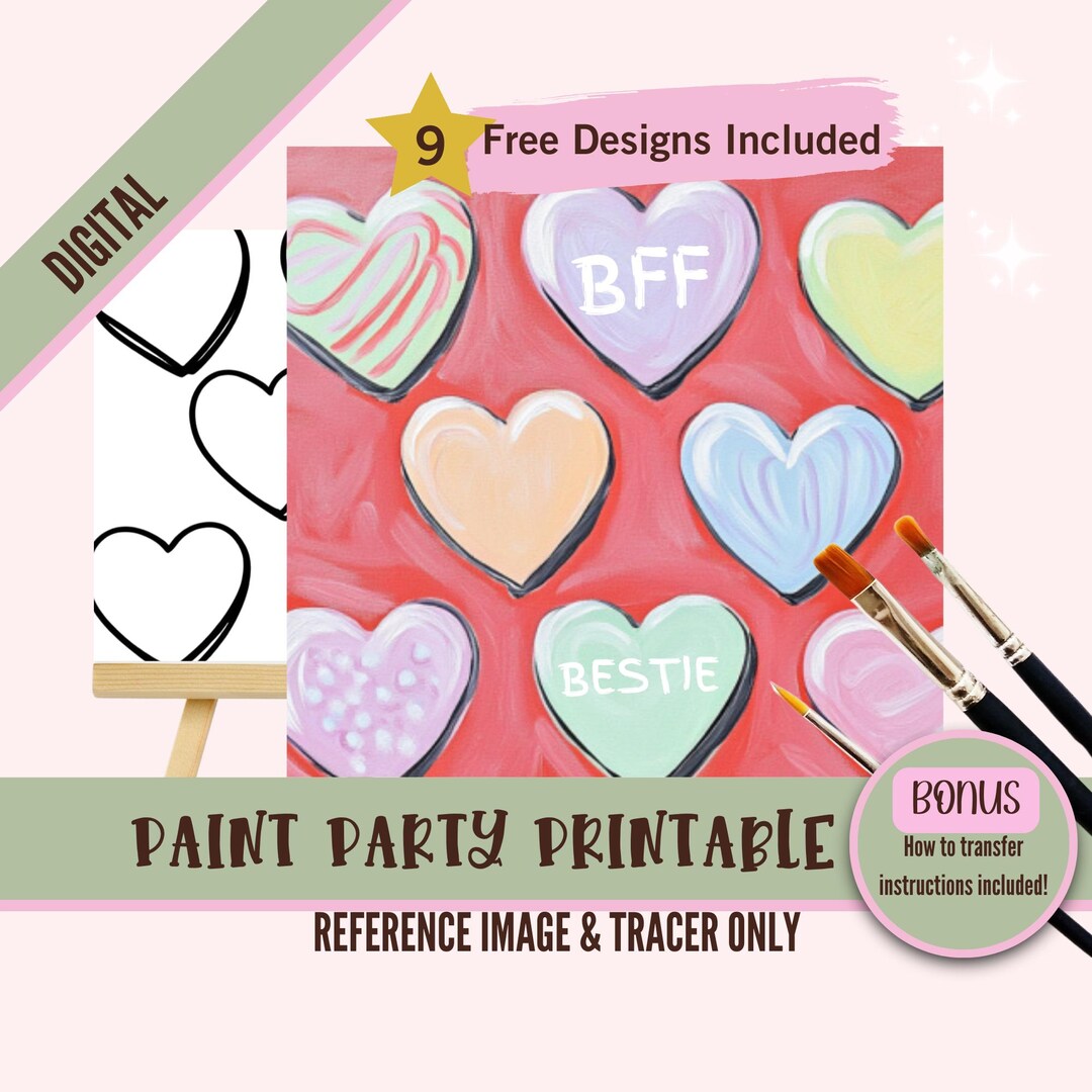 Valentine's Day Conversation Hearts Paint Party Printable, Canvas Art ...