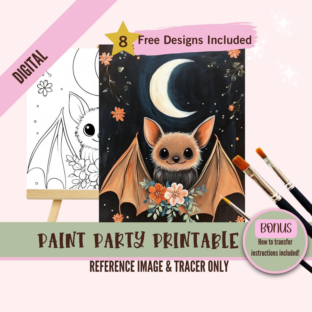 Bat Paint Party Printable, Halloween DIY Painting Kit, Cute Bat Art for ...