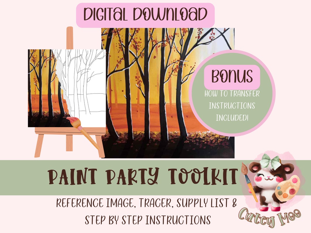 Fall Diy Paint Party | Adult Painting | Pre-drawn |fall Forest Paint ...