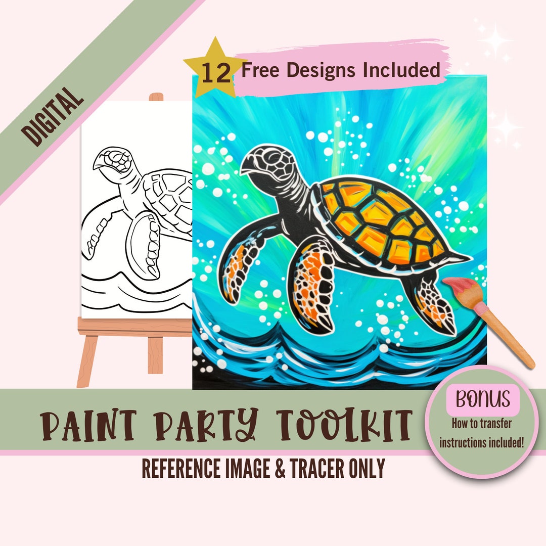 Sea Turtle Ocean Painting Party Printable, Beach Sublimation PNG Tracer ...