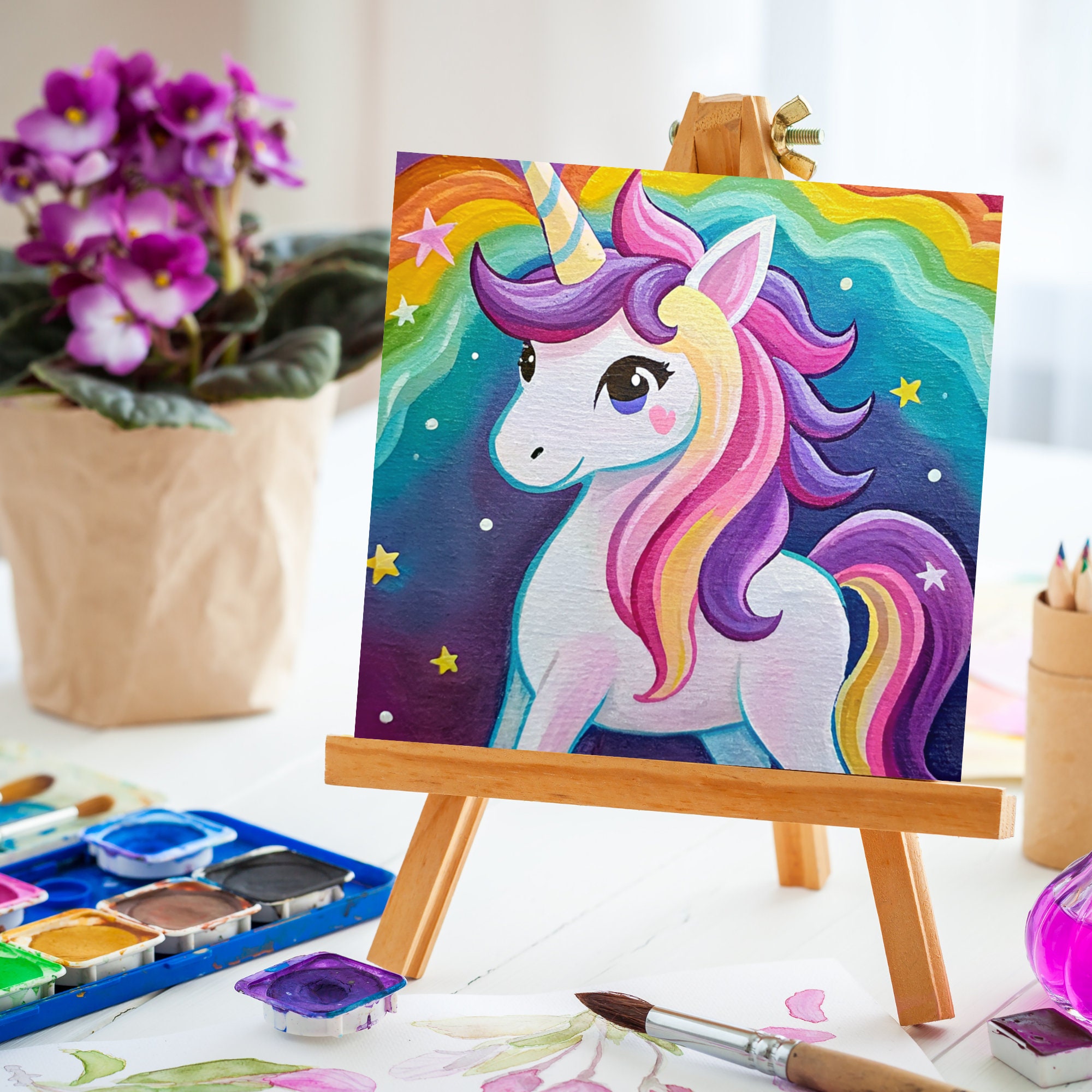 Rainbow Unicorn Digital Paint Party Printable | DIY Fantasy Painting ...