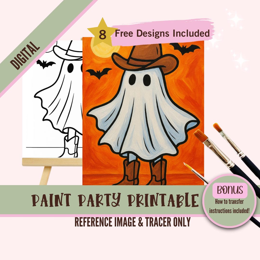 Cute Cowboy Ghost Halloween Paint Party Printable - Western Spooky ...