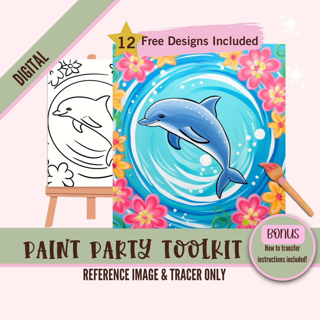 Tropical Dolphin Painting Party Printable, Hibiscus Floral Ocean ...
