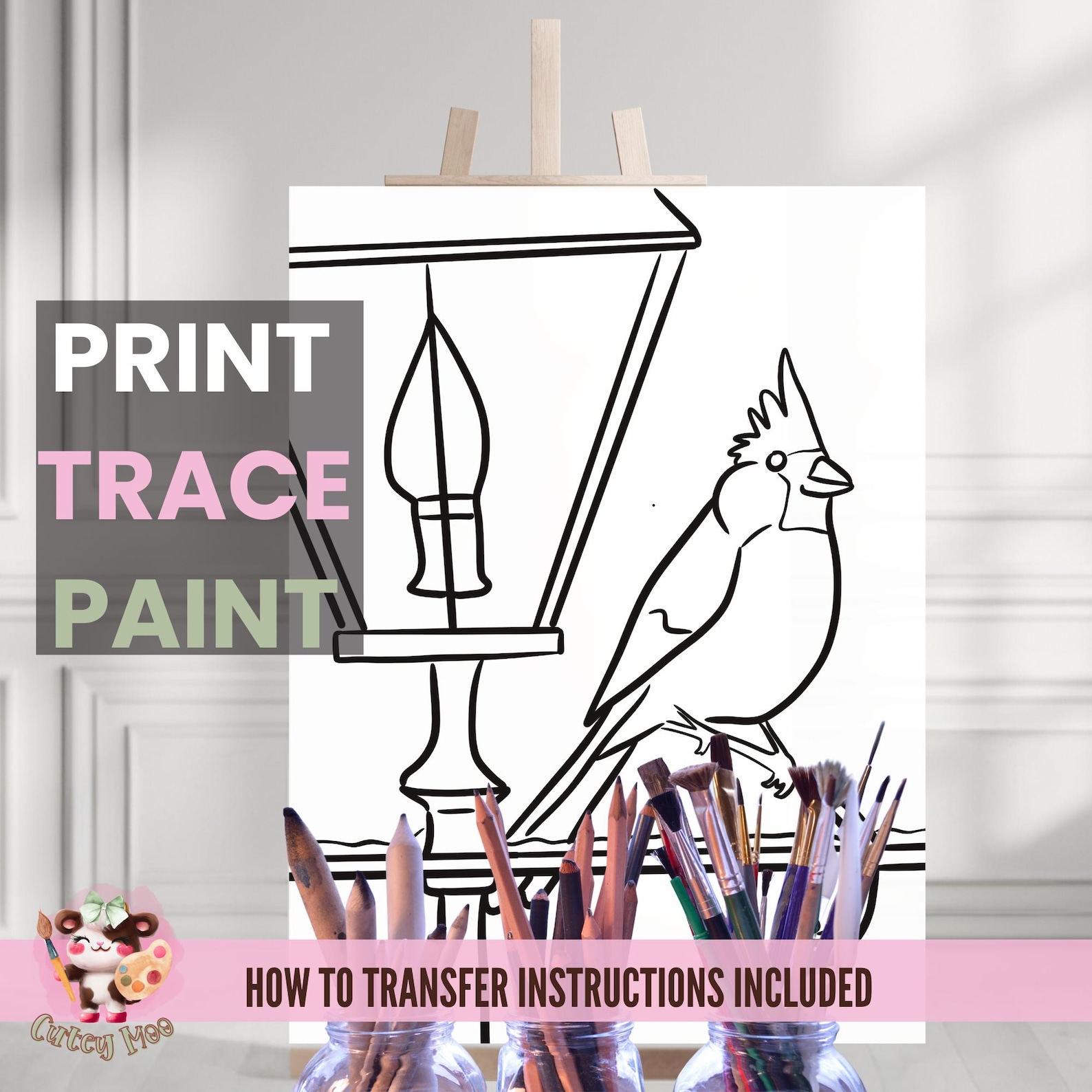 Red Cardinal Sip and Paint Party Kit Canvas, Winter Pre Drawn Template ...