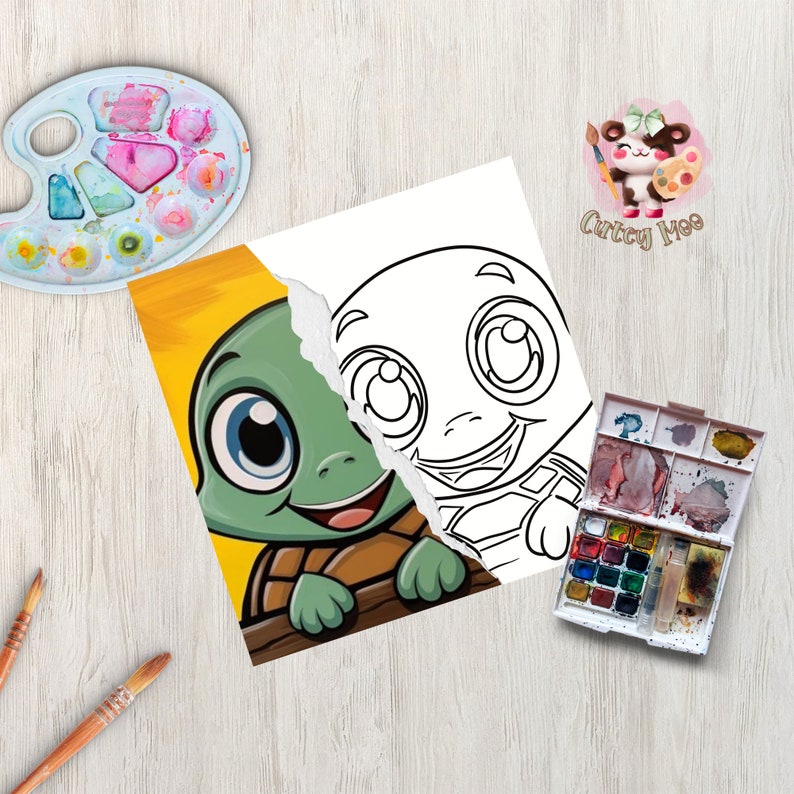 Peek-a-boo Turtle Paint Party Printable - Digital Painting Kit for Kids ...