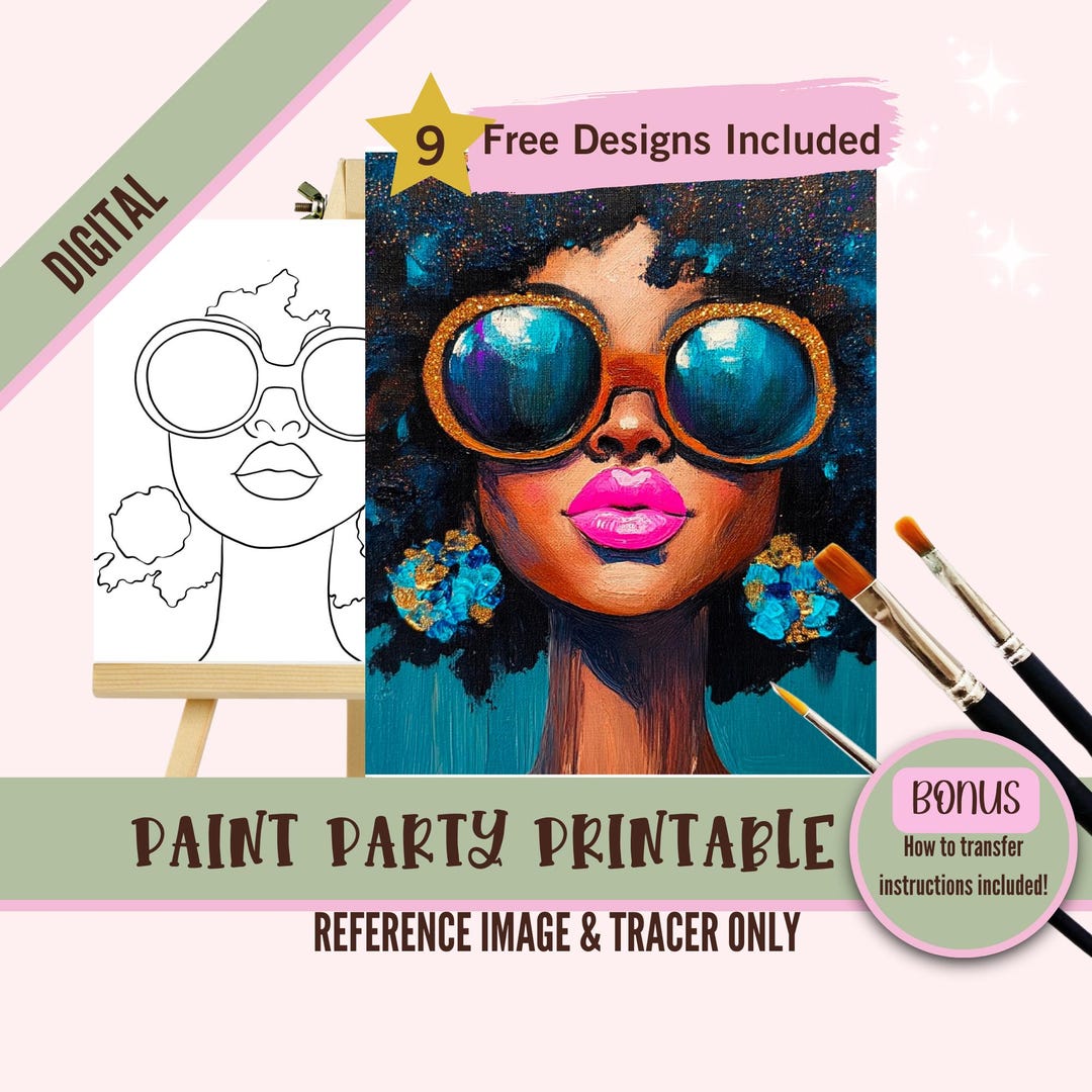 Afro Girl Sip and Paint Downloadable Stencil Art, DIY Acrylic Painting ...