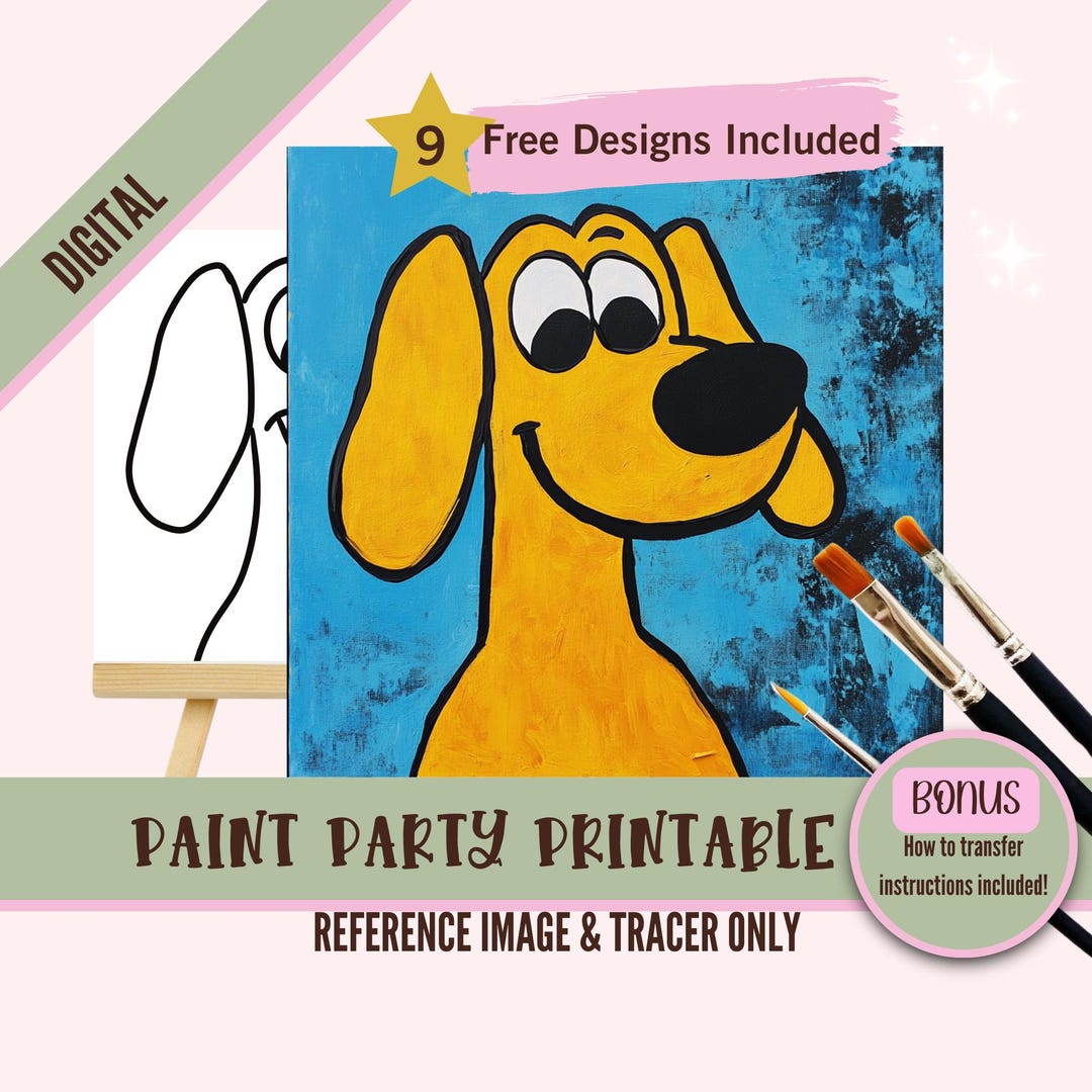 Sip and Paint Party Kit Canvas, Pre Drawn Dog Template for Kid DIY Art ...
