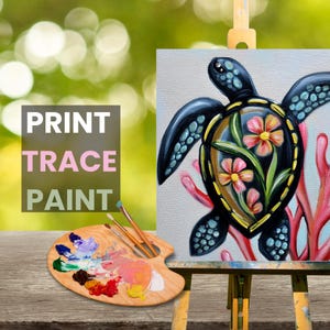 Floral Sea Turtle Paint Party Printable | Coastal Beach Art Digital ...