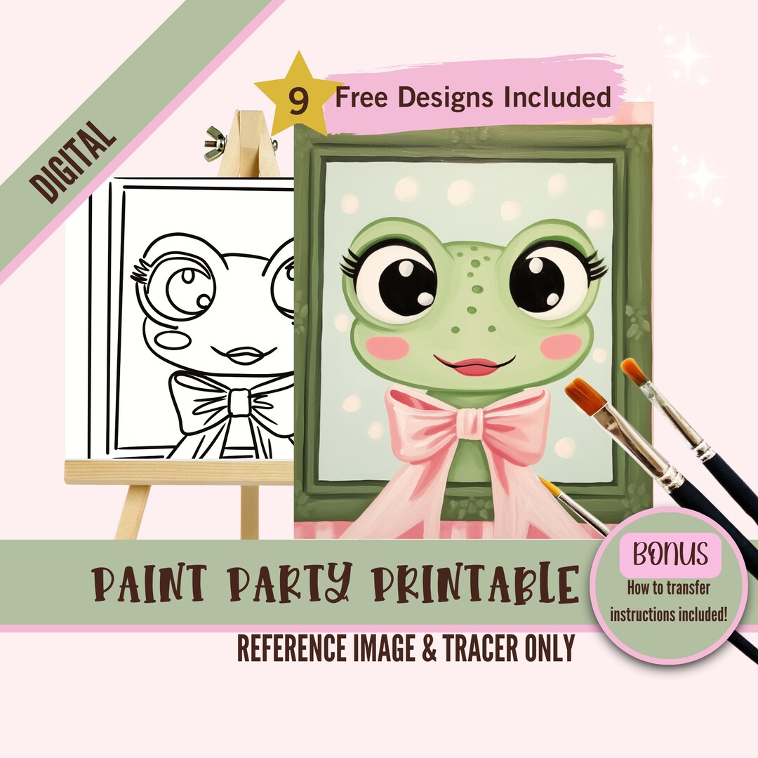 Sip and Paint Party Kit Canvas, Pre Drawn Frog Template for DIY Art ...