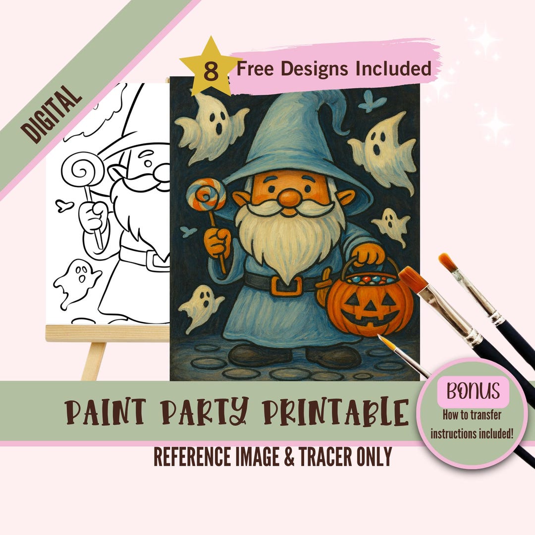 Halloween Gnome Paint & Sip Tracer, Digital Download Outline, Canvas ...