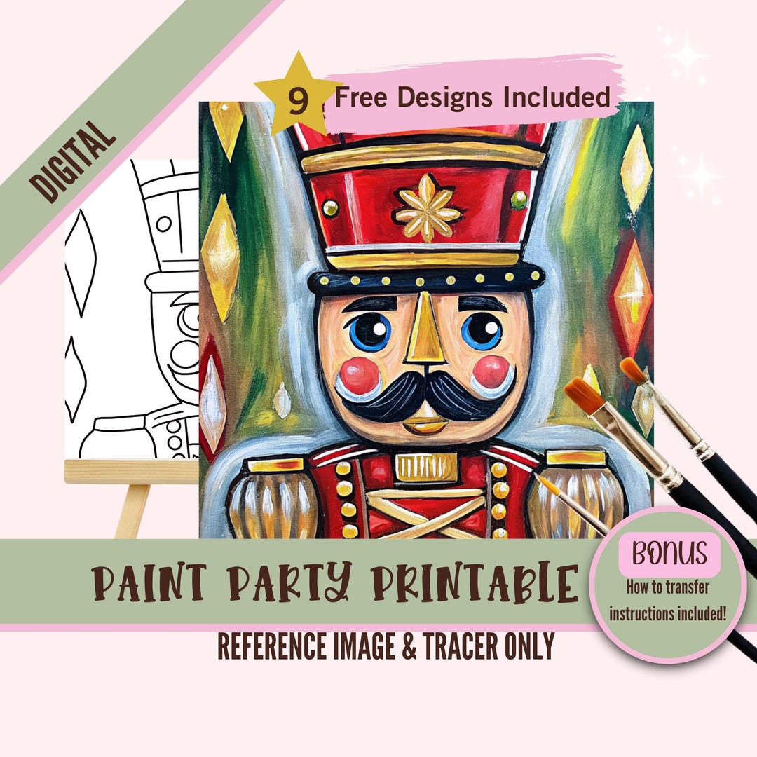 Nutcracker Paint Party Template, Christmas Sip and Paint Design for ...
