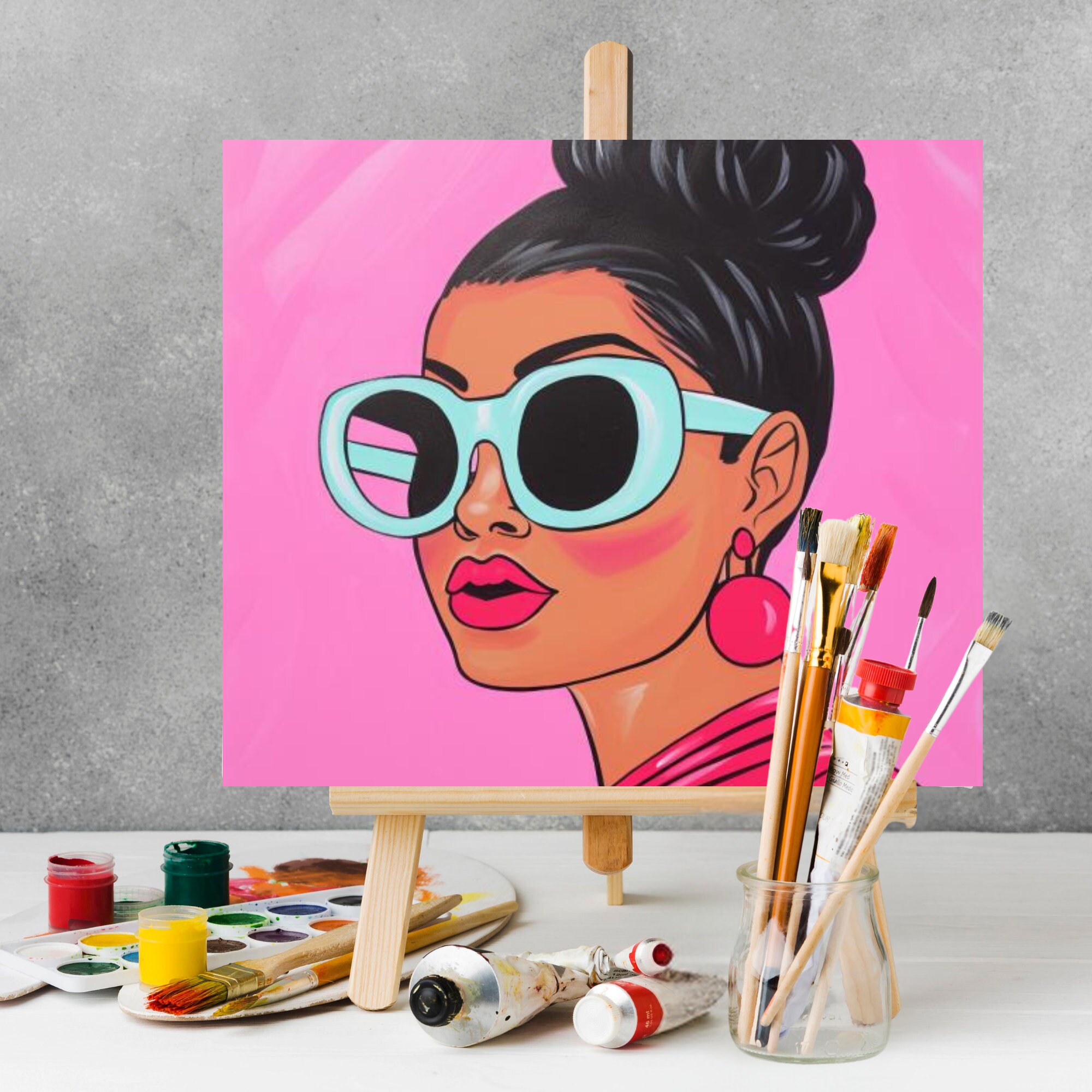 Messy Bun Painting Party Printable, Sublimation PNG Tracer - Digital ...