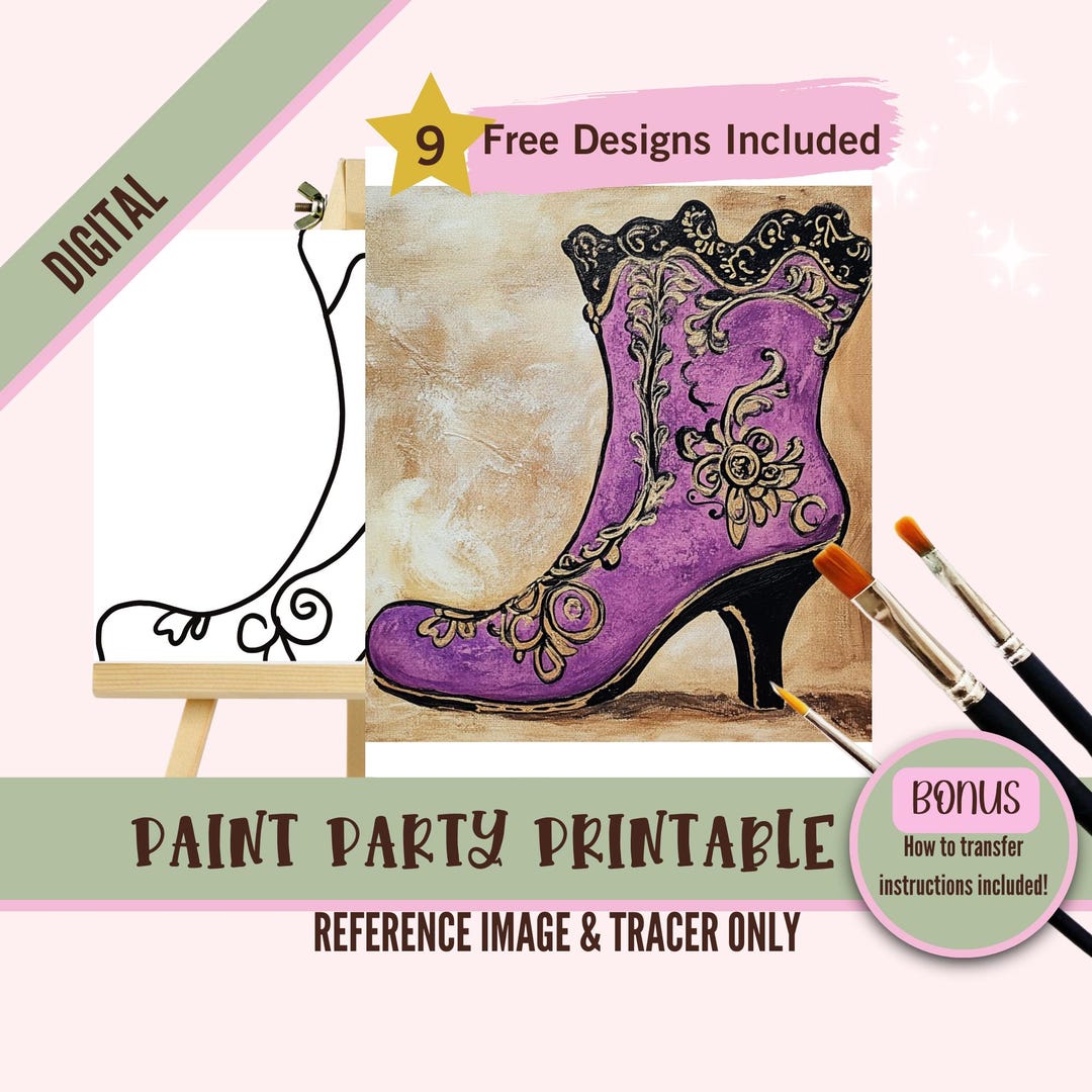 Rococo Boot Painting Template, Victorian Shoe Sip and Paint, DIY Art ...