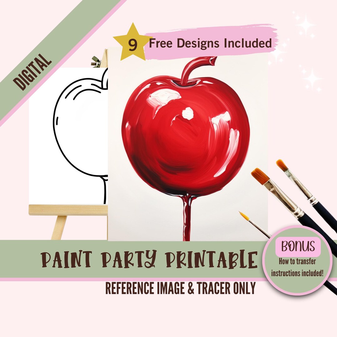 Halloween Sip and Paint Party Kit Canvas, Pre Drawn Candy Apple ...