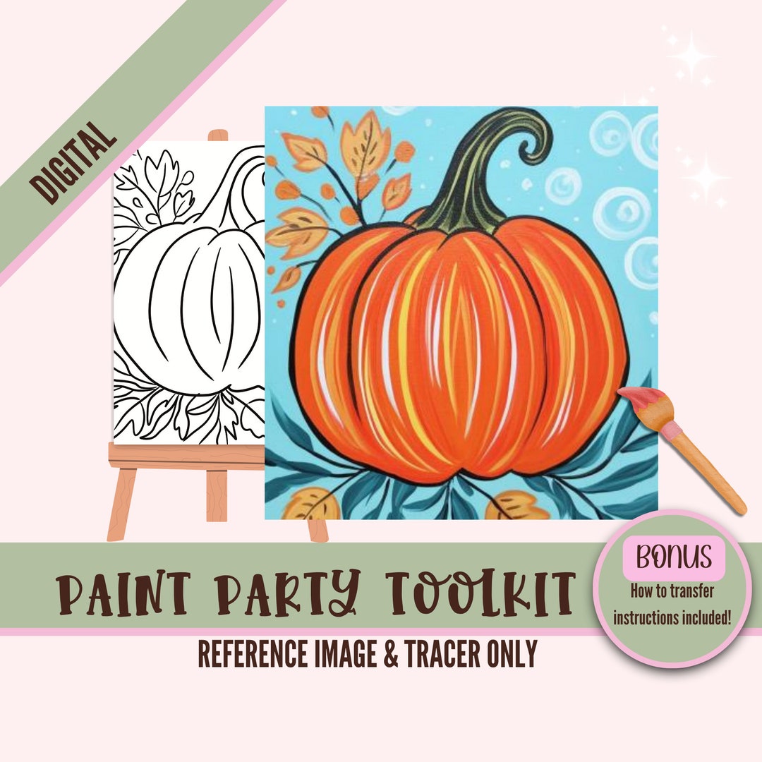 Digital Paint Party Toolkit - Pumpkin Painting Kit, Pre-drawn Canvas ...