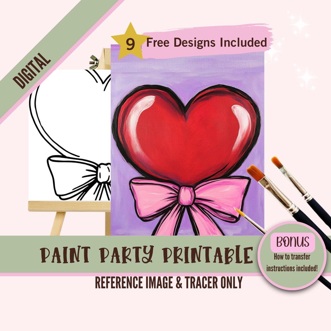 Valentine's Day Paint Party Templates, Predrawn DIY Canvas Art ...