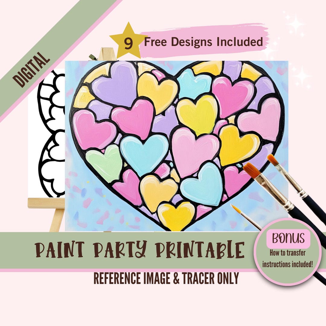 Valentine's Day Conversation Hearts Paint Party Printable, Canvas Art ...