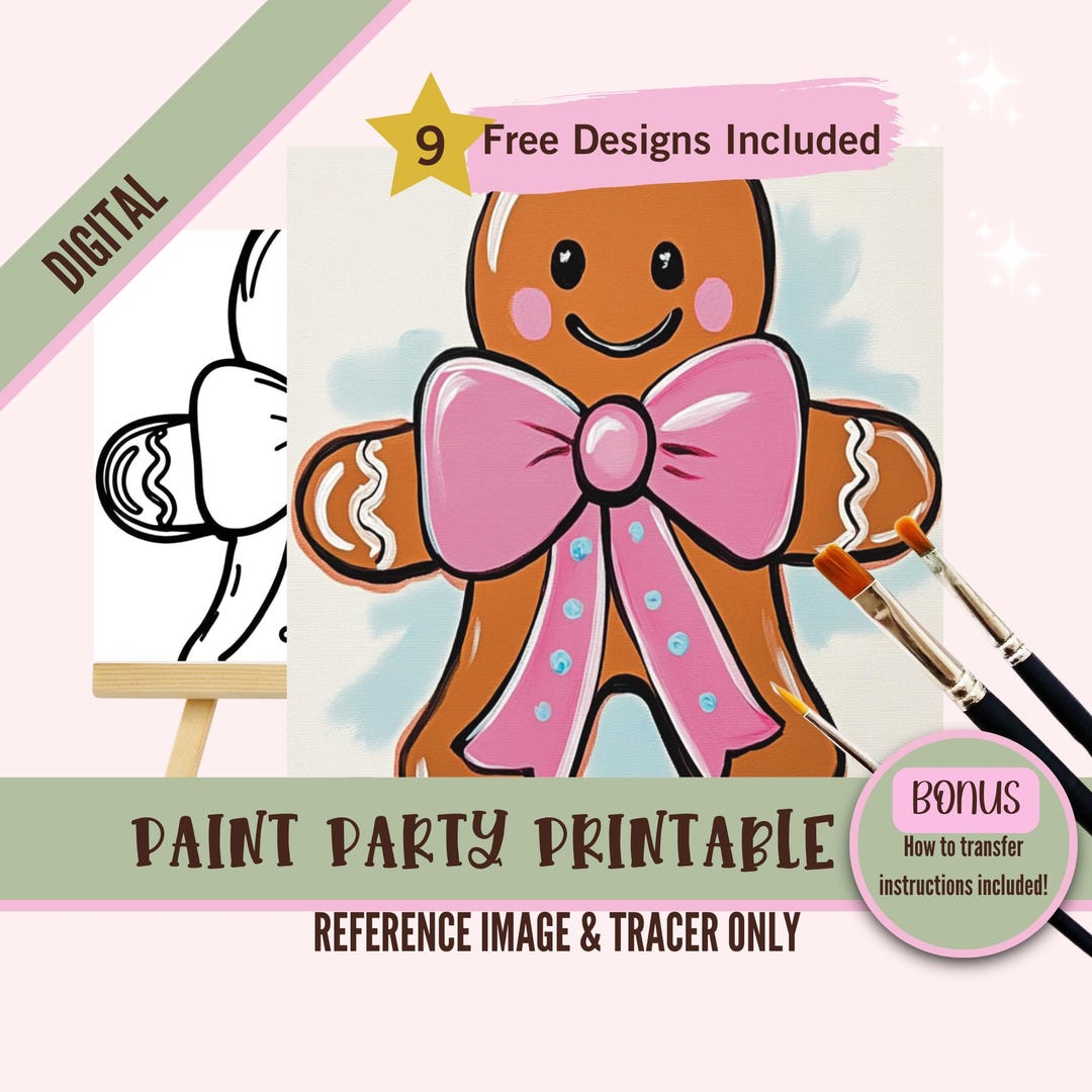 Gingerbread Girl Paint Party Printable, Christmas Canvas Art Template ...