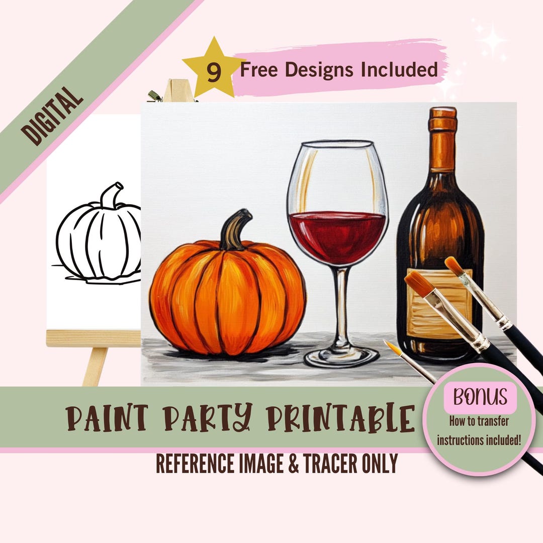 Fall Sip and Paint Party Kit Canvas, Pre Drawn Template for DIY Art ...