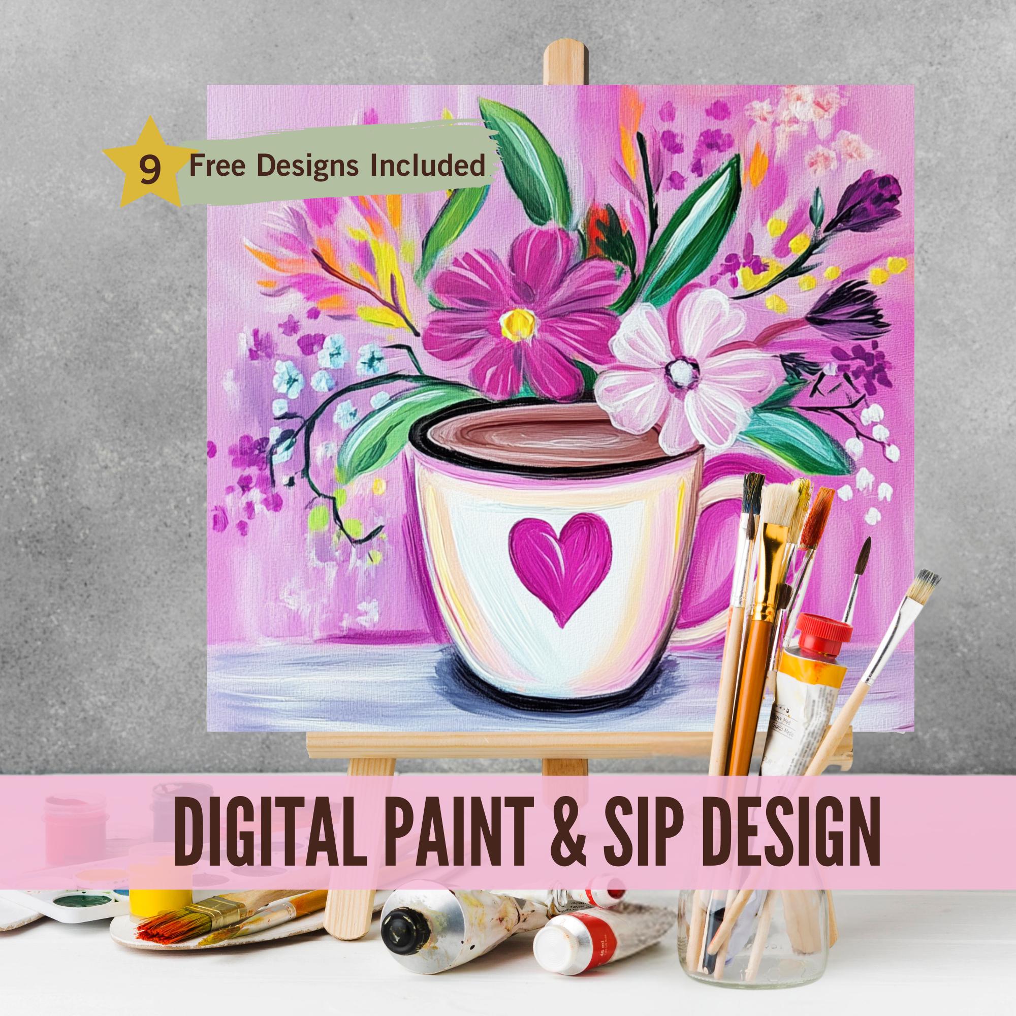 Coffee Lover Sip and Paint Party Kit Canvas, Pre Drawn Template for DIY ...